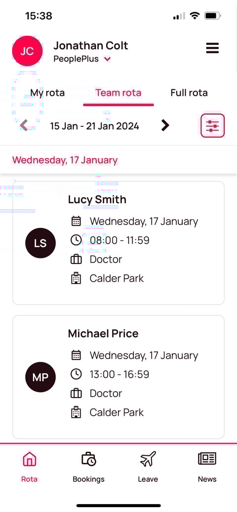 Viewing your Rota in the Staff Hub App