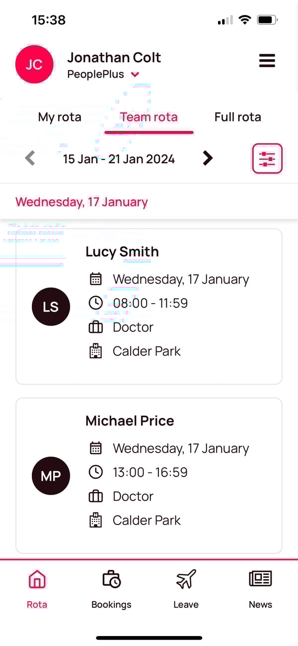 Viewing your Rota in the Staff Hub App