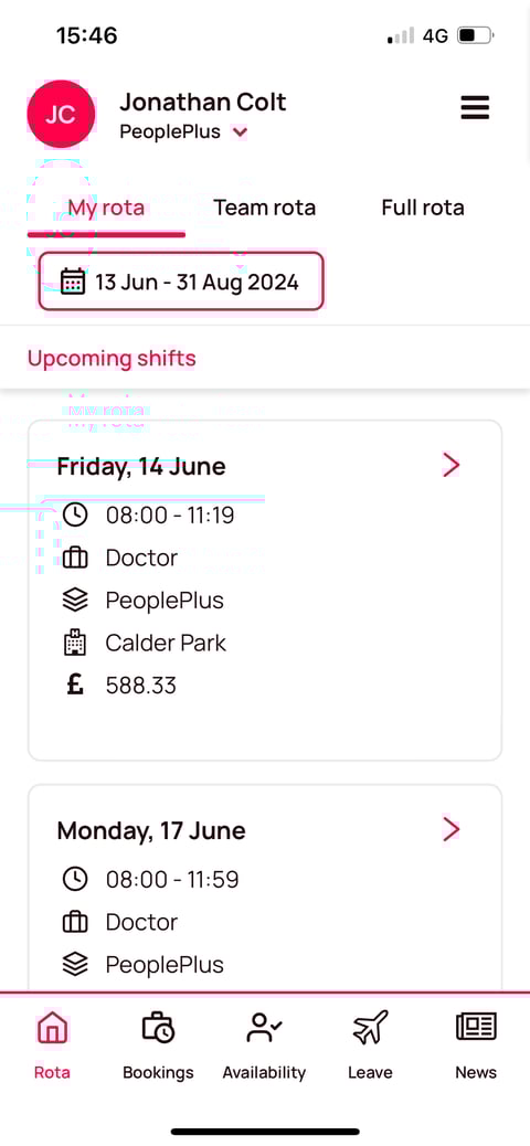 Viewing your Rota in the Staff Hub App