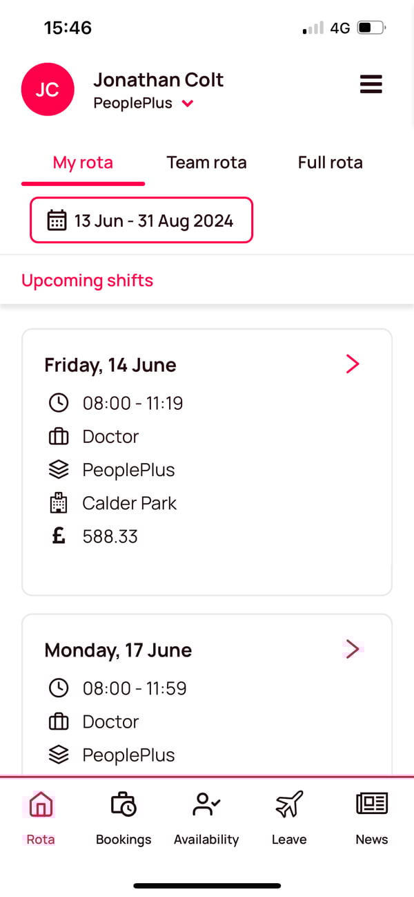 Viewing your Rota in the Staff Hub App