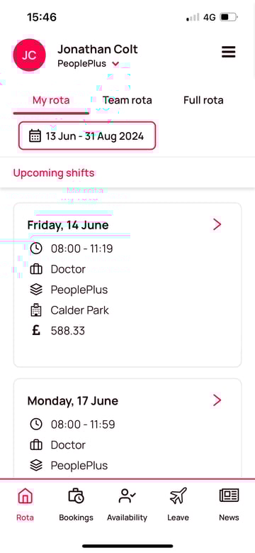 Viewing your Rota in the Staff Hub App