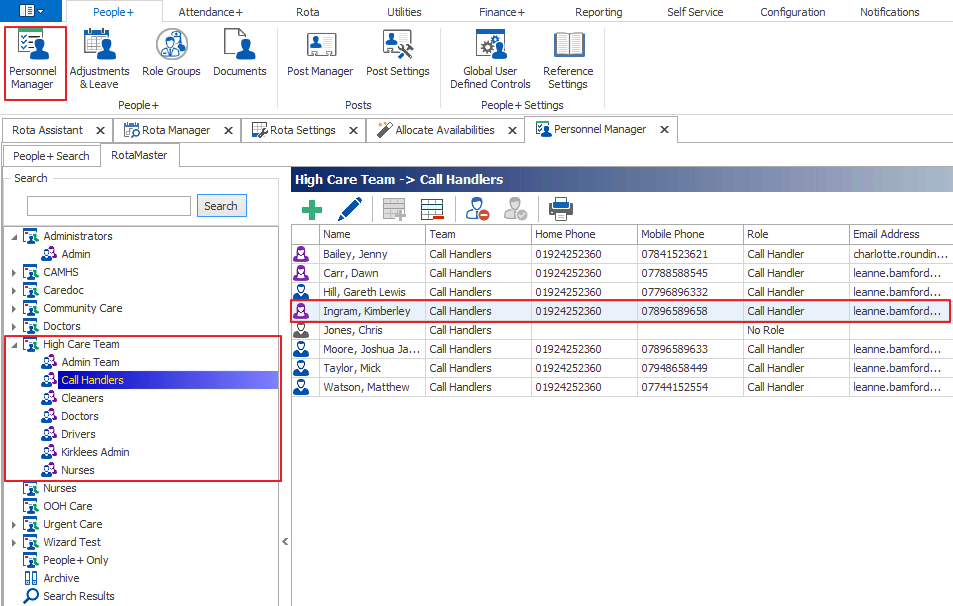 Personnel Rota Settings