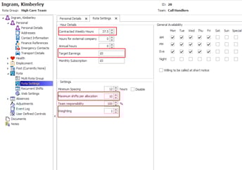 Personnel Rota Settings