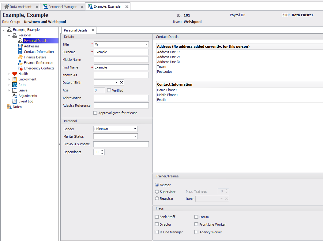Creating a Personnel Record