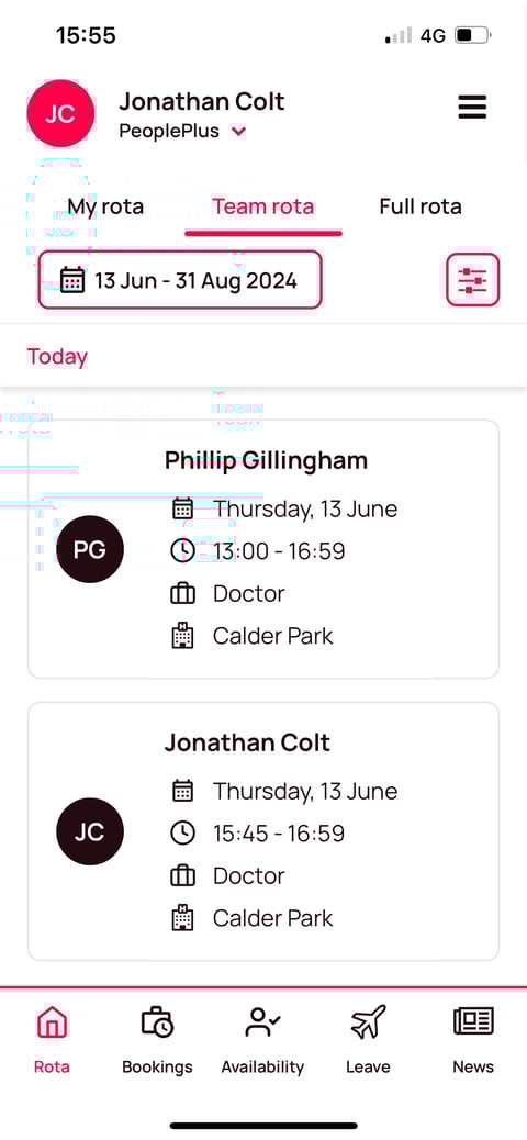 Viewing your Rota in the Staff Hub App