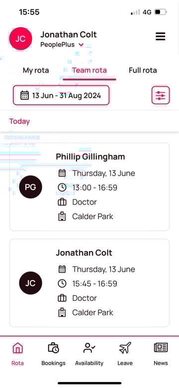Viewing your Rota in the Staff Hub App