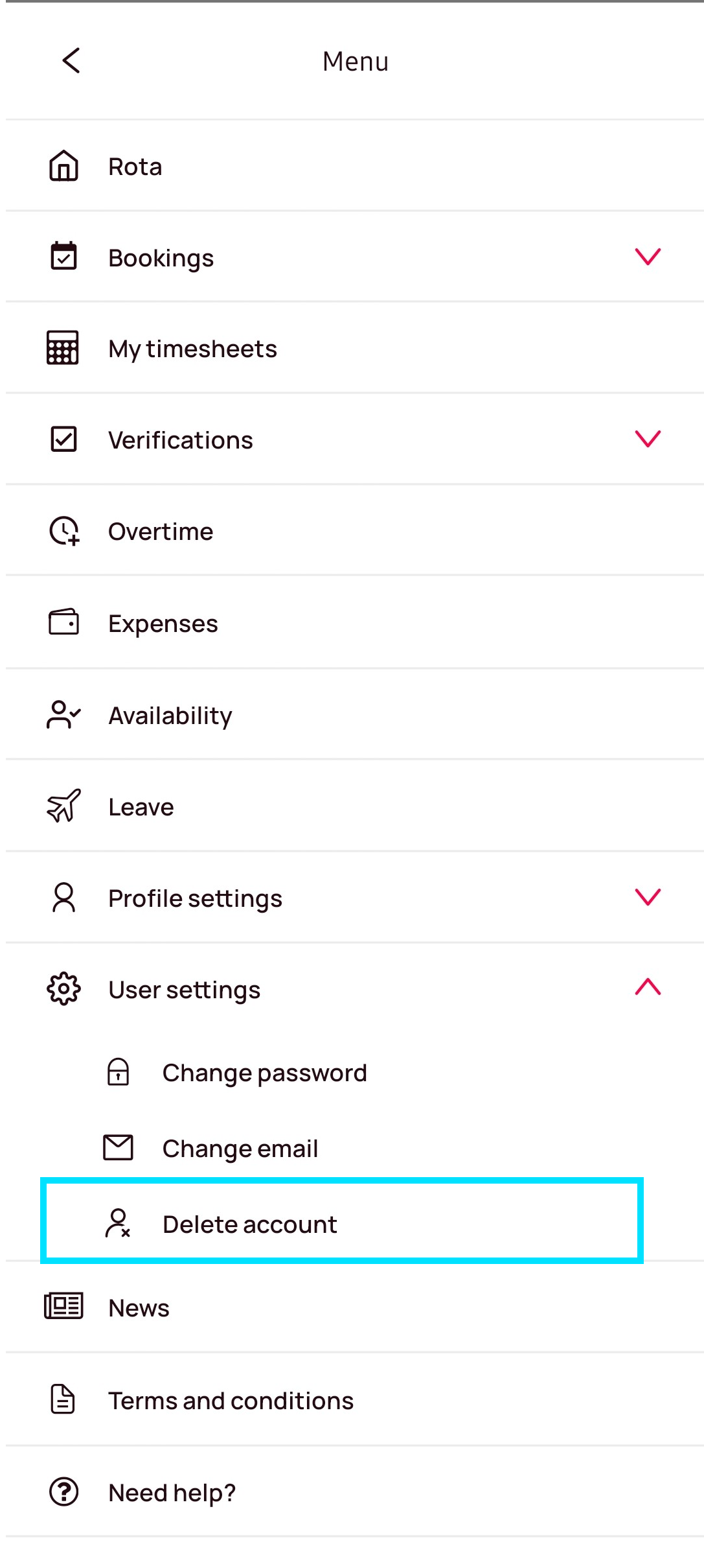 Deleting your RotaMaster Staff Hub App Account