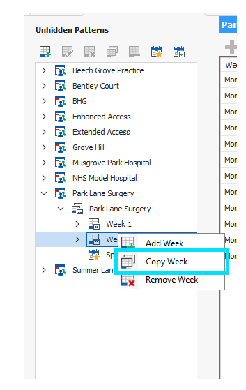 Copying in Shift Pattern Manager