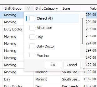 Filtering, Exporting and Printing in Shift Pattern Manager