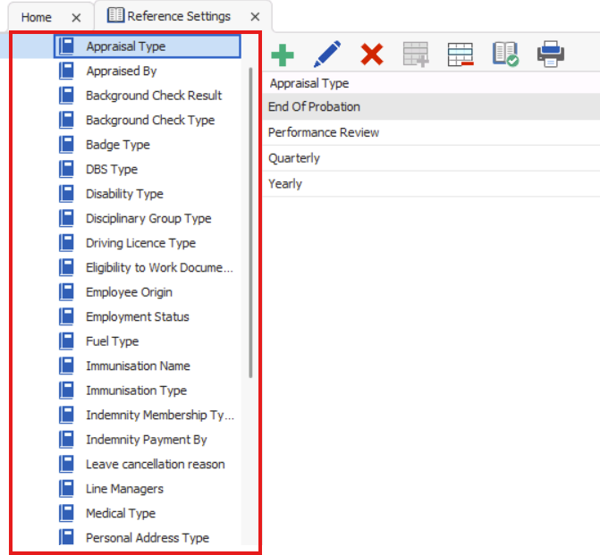 Reference Settings