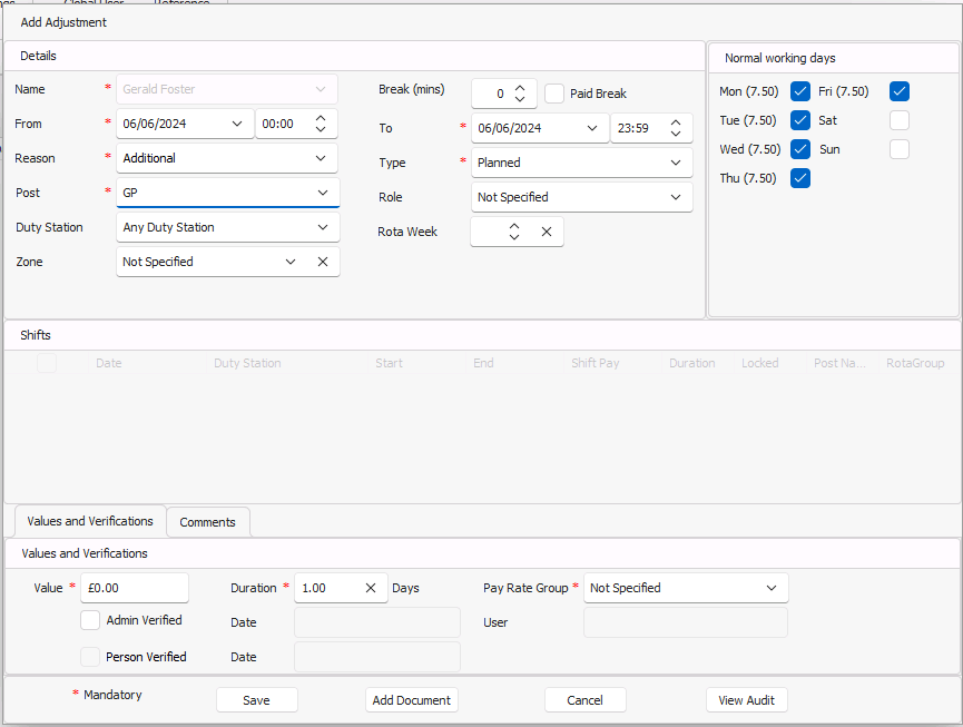Adding, editing and deleting Adjustments in Adjustments & Leave