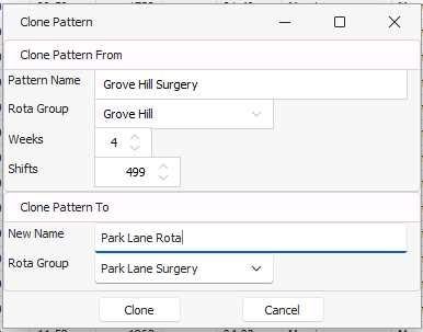 Creating a Shift Pattern from an existing Live Rota and Cloning a Shift Pattern