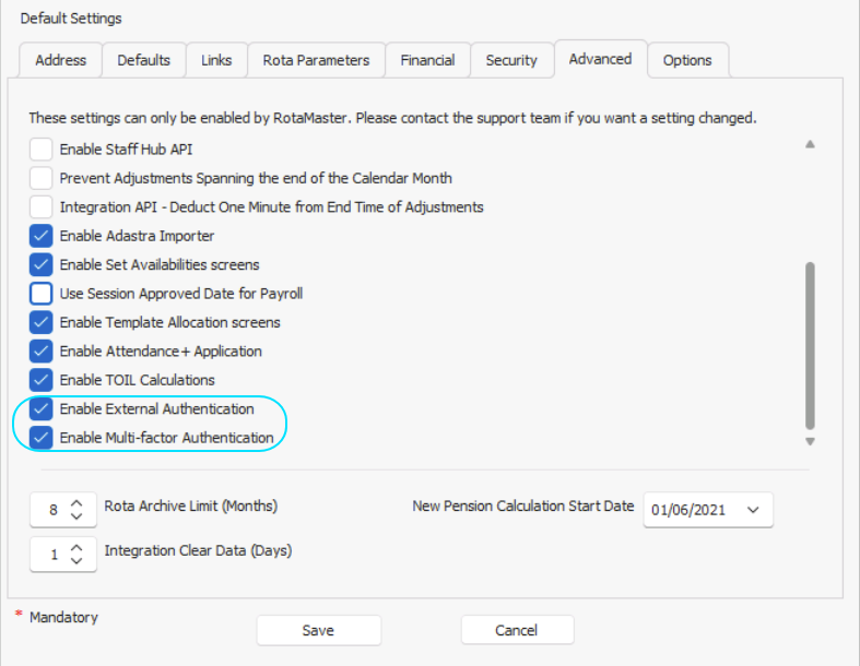 Enabling Multi-factor authentication in RotaMaster