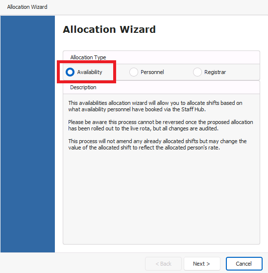 Availability Allocation Wizard