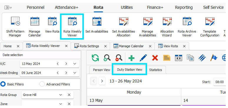 Rota Weekly Viewer Duty Station View