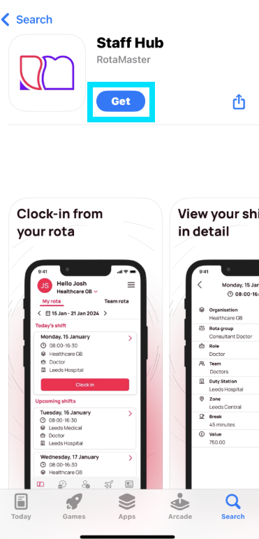 Downloading the RotaMaster Staff Hub App