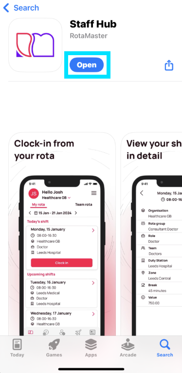 Downloading the RotaMaster Staff Hub App