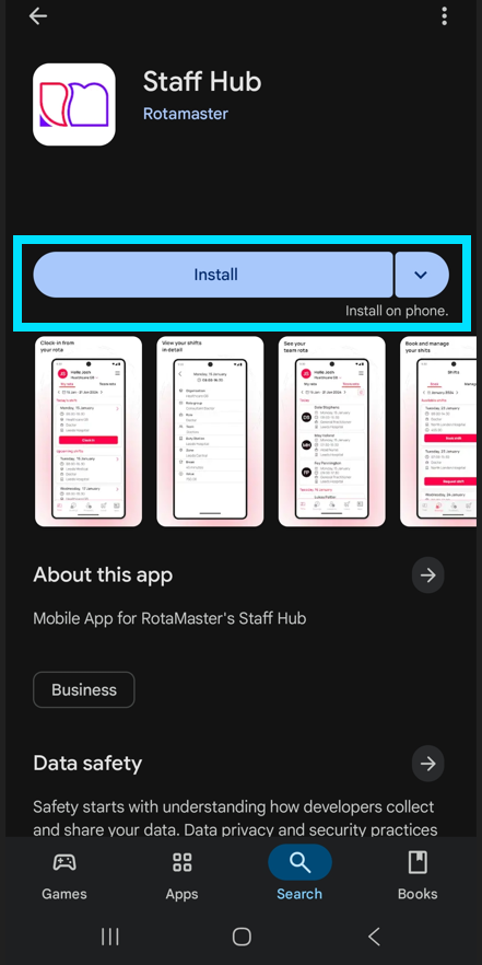 Downloading the RotaMaster Staff Hub App