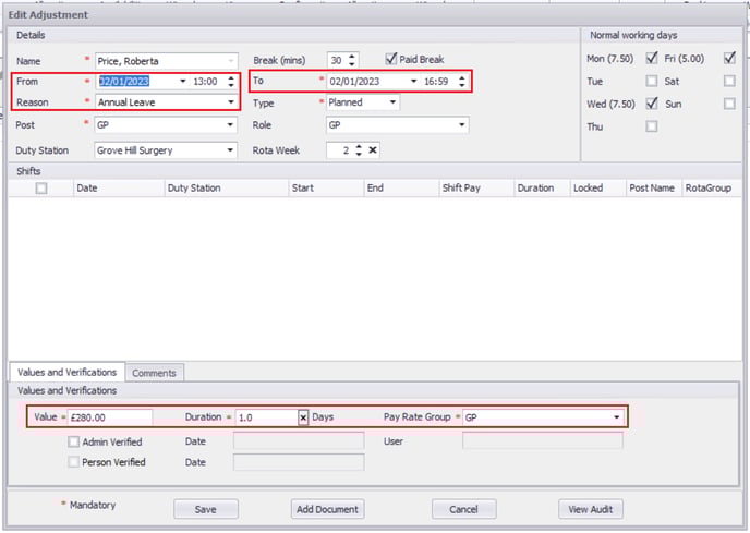 Adjustments & Leave - Adding Adjustments