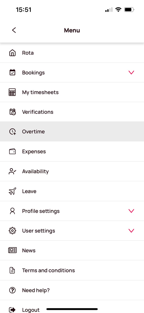 Overtime on the Staff Hub App
