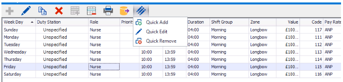 Quick Add, Edit and Remove - Shift Pattern Manager
